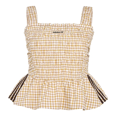 adidas阿迪达斯三叶草格纹荷叶边修身背心夏女格子呢吊带衫KX7036