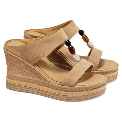 fed坡跟凉拖女夏季新款女鞋增高一字拖外穿拖鞋女款S0602-ZFA323