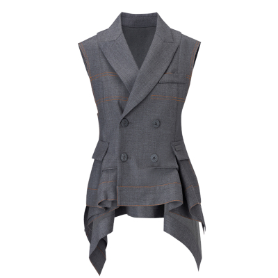 EVAOUXIU羊毛精纺时装西装马甲外套商场同款2026春季剪裁立体马夹