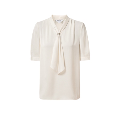 PRICH简约飘带V领肌理缎面短袖衬衫2026夏新款垂坠优雅通勤上衣女