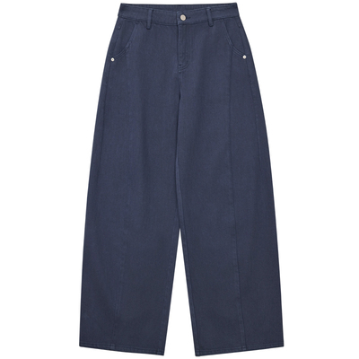 MOORING泊 复古蓝色直筒高腰显瘦长裤阔腿休闲百搭裤女26春新品