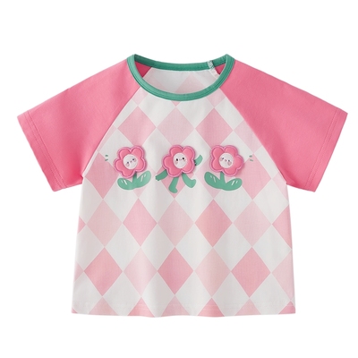 [7A抗菌]女童圆领T恤1女宝宝夏装短袖上衣2025夏季小女孩花朵上衣