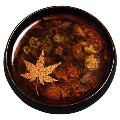 犀皮大漆枫叶纹圆盘壶托茶点心盘