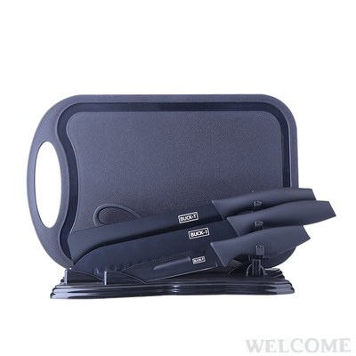 Black steel kitchen knife cutting board set Kitchen
