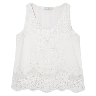 【商场同款】HPLY荷比俪2025夏新款女亚麻蕾丝U领无袖背心上衣