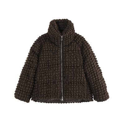 xmoom立体皱感泡泡格长袖羽绒服