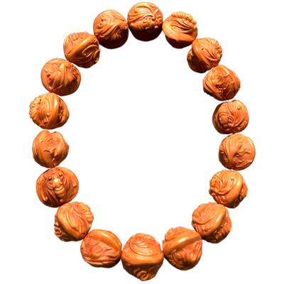 金鱼蝙蝠龙纹桃核手串