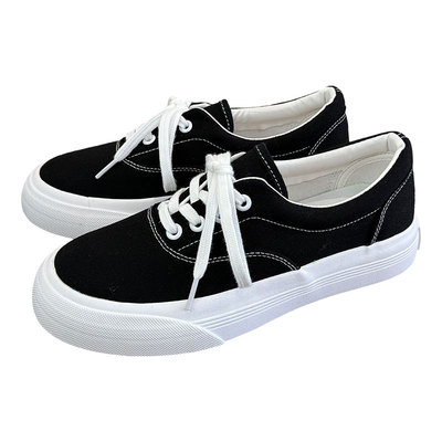 黑色厚底增高低帮时尚休闲帆布鞋