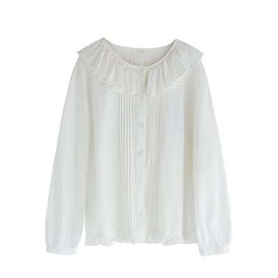 古苔法式文艺日系白色花边领衬衫