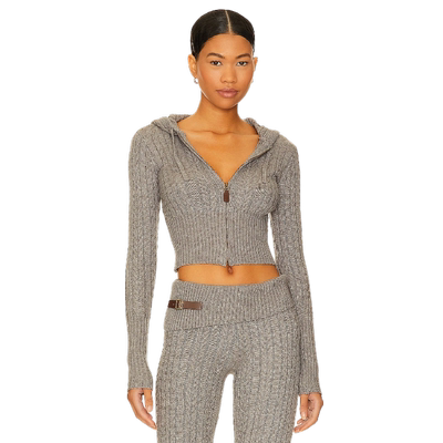 Frankies Bikinis 灰色休闲针织连帽毛衣外套慵懒度假风REVOLVE