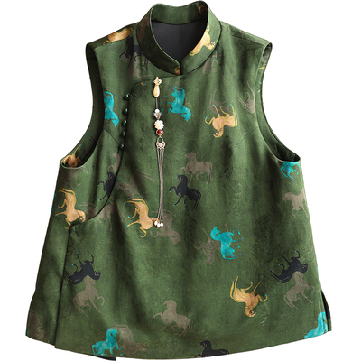 云澍国风印花花罗香云纱加棉马甲