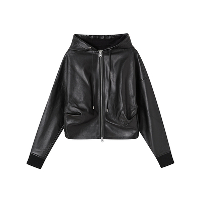 indicia标记商场同款连帽短款韩系复古小个子皮衣夹克F2D4PY762C