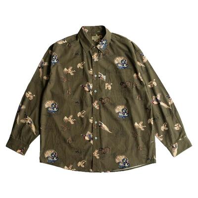 CITYDIVE Birds Printing Shirt 复古绿色鸟类印花水洗质感平纹衬