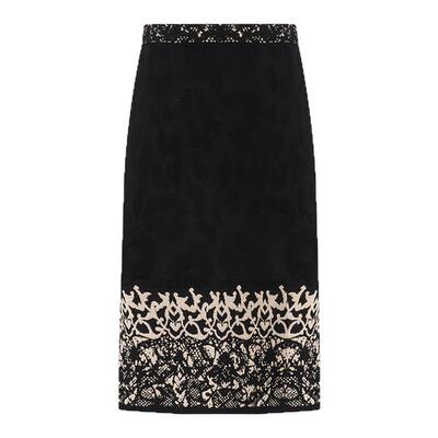 [提花工艺]DVF2025秋冬新款黑色动物纹编织提花铅笔裙KN3T004