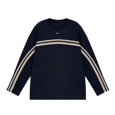 MIICHOUS纯棉撞色条圆领长袖T恤