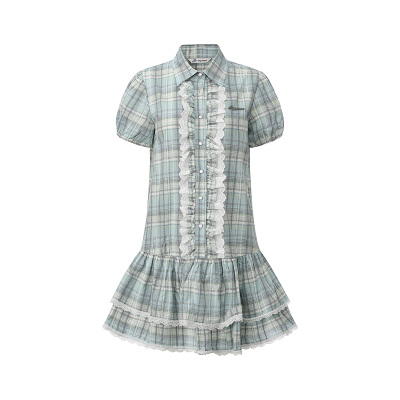 东京岁时记jk蓝绿色格子连衣裙女