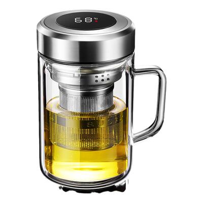 带盖高硼硅带把手茶杯