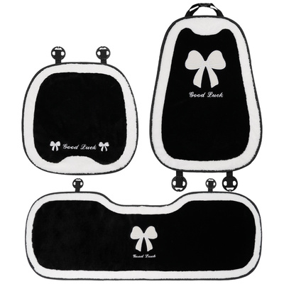 2025新款汽车坐垫冬季毛绒保暖防冻车载蝴蝶结座垫女后排三件套