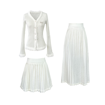 SainteYunne上与原创秋冬鸵鸟毛边拼接羊毛针织修身两件套TW362