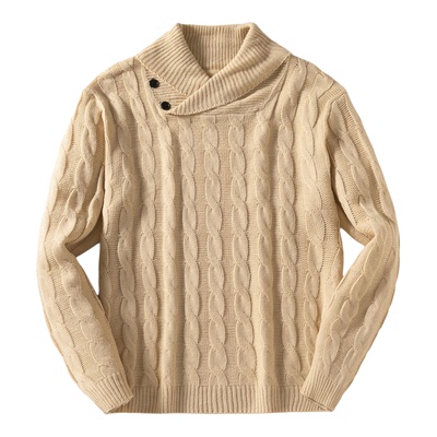 2026秋冬男士复古翻领毛衣纯色扭花休闲套头针织上衣Men knitwear