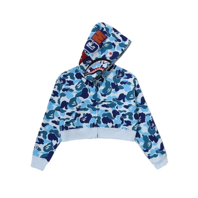 迷彩图案钻饰鲨鱼连帽卫衣开衫