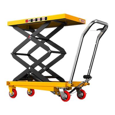沪工手动液压升降平台车厂房车间货物运输移动小型升高机平板推车