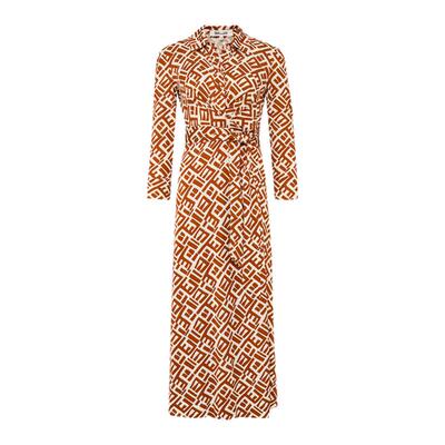 [新品首降]DVF2026春夏新款焦糖色迷宫几何衬衫式裹身裙DW1U010