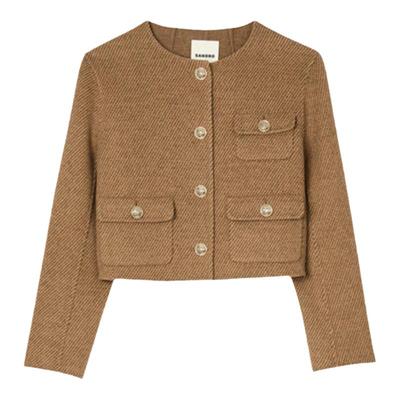 SANDRO时尚复古斜纹圆领短款外套