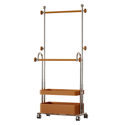 衣帽架穿衣镜双层置物架卧室挂衣架一体带镜子落地式置衣架