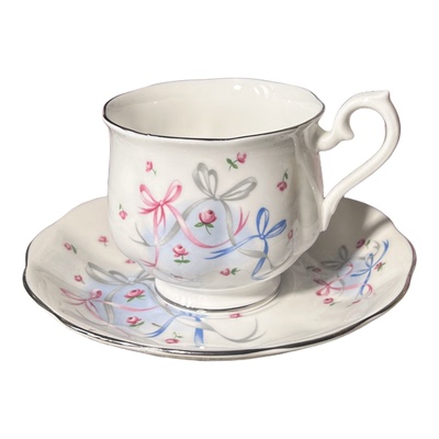 西洋古董royal albert 三色飘带小玫瑰鎏银骨瓷咖啡茶杯碟 现货