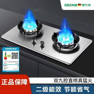 正品【德兰宝】家用不锈钢面液化气煤气天然气猛火双灶聚能防风架