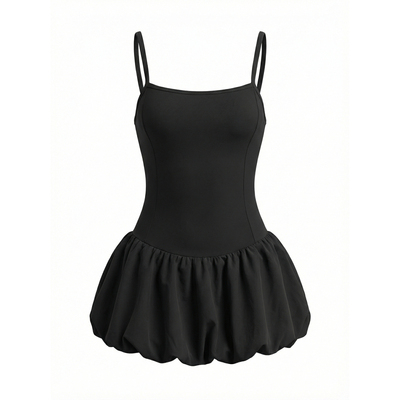 无袖运动连衣裙带胸垫防走光吊带网球裙花苞裙弹力收腰纯色2026新
