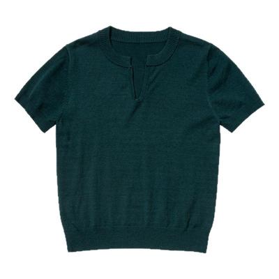 基础V领针织短袖纯色女上衣简约