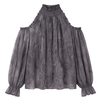 高领露肩灯笼袖上衣 Off shoulder slimming lantern sleeve top