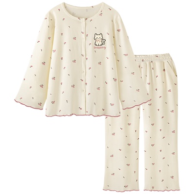 睡衣女春秋可爱莫代尔长袖家居服