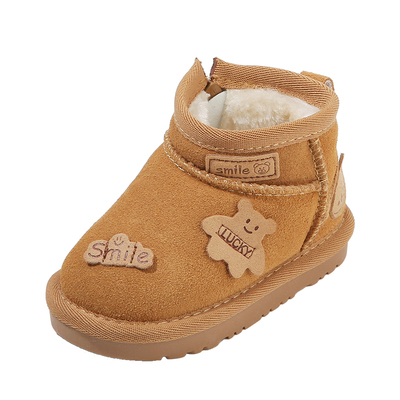 儿童雪地靴真皮短靴加绒大棉鞋