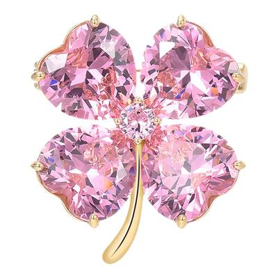幸运草微镶锆石渐变粉水晶胸针奢华女时尚感气质西装大衣宴会胸花