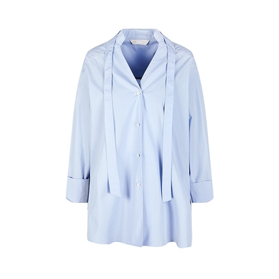 LESS春季新款小立领领带全棉衬衣