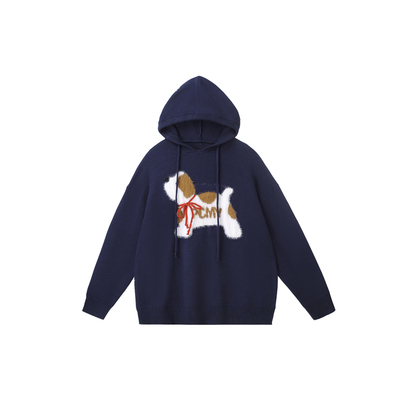 PCMY提花小奶狗带帽毛衣外套冬季