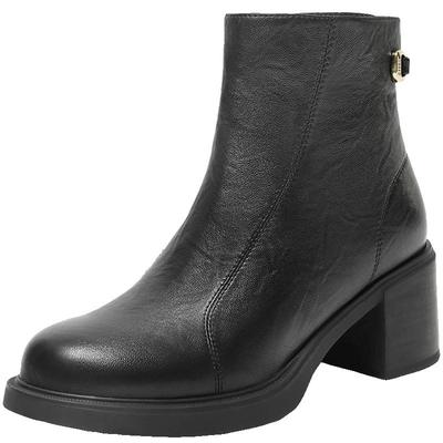 百丽复古褶皱超软羊皮显瘦短靴女鞋真皮加绒高跟时装靴B2823DD5