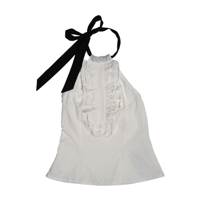 AXIS OF 白色抽褶热辣挂脖吊带女夏季甜美高级别致系带背心上衣