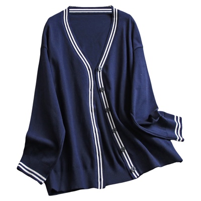 条纹长袖针织外套裙套装连衣裙女