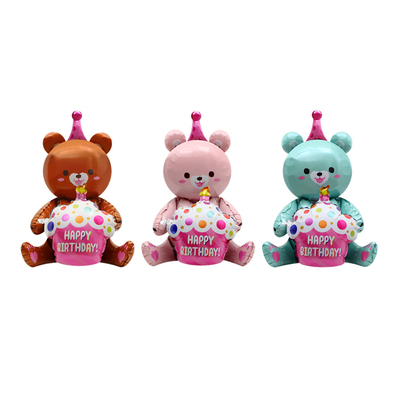 4D抱着生日蛋糕的小熊铝膜气球