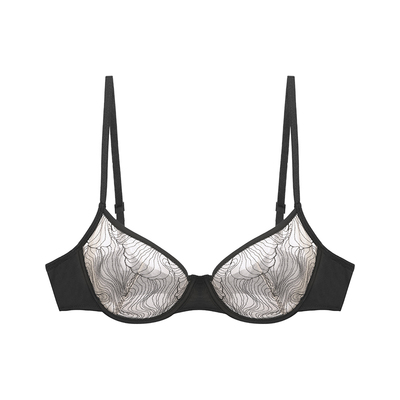 何识水波纹刺绣3/4杯软钢圈文胸