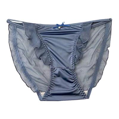 高开叉性感缎面低腰内裤女网纱