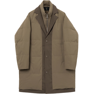 JDV卡其色男士西装领长款羽绒服