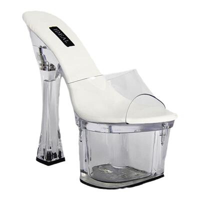 18厘米恨天高粗跟透明礼服凉拖鞋