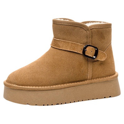 厚底8CM内增高雪地靴女士2025冬季加绒加厚皮面保暖东北防滑棉鞋