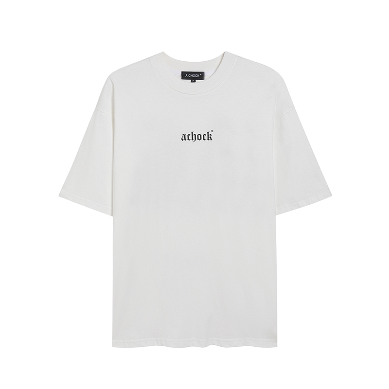A chock国潮基础小logo印花纯色t恤夏季纯棉宽松休闲圆领情侣短袖_虎窝淘