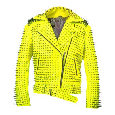 机车真皮牛皮夹克皮衣银色铆钉